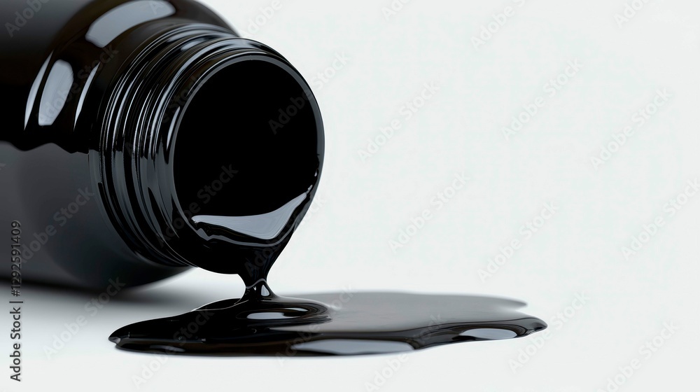 Viscous Black Liquid Pouring from Container to Form Puddle Creating ...