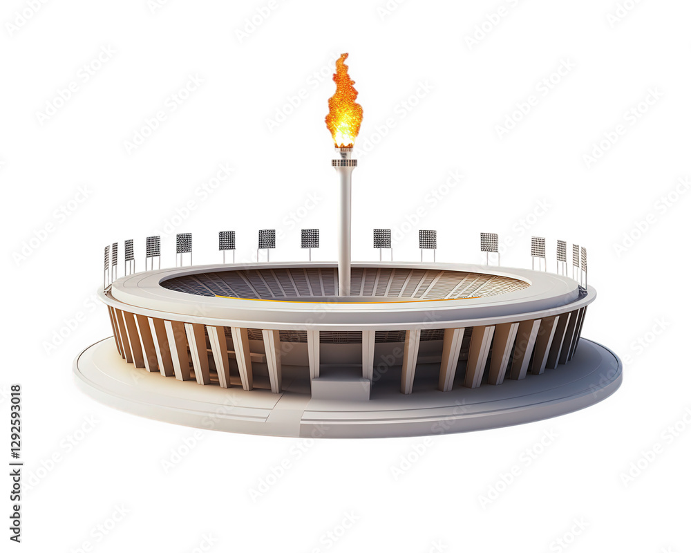 grand Olympic stadium featuring prominent torch, symbolizing unity and ...