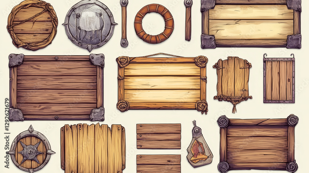 Wooden frames and boards with copy space, score bars for game user ...