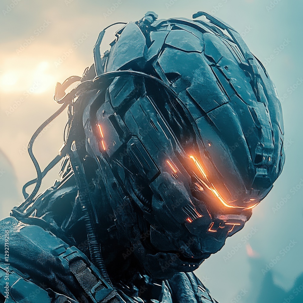 non-biological humanoid, Futuristic humanoid robot with glowing eyes in ...