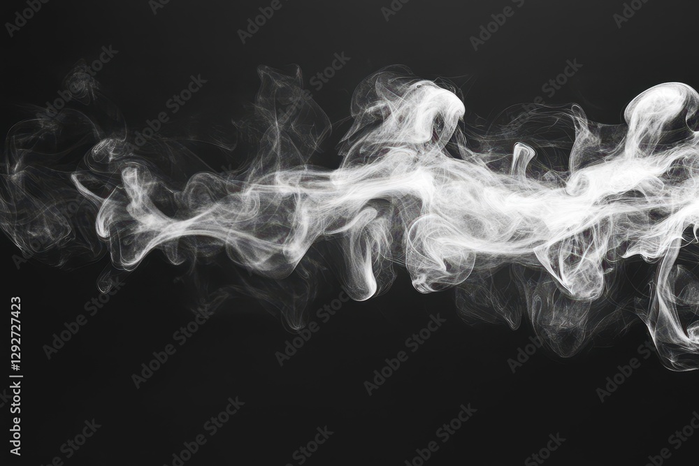 Swirling white smoke on black backgrounds for food vapor and dry ice ...