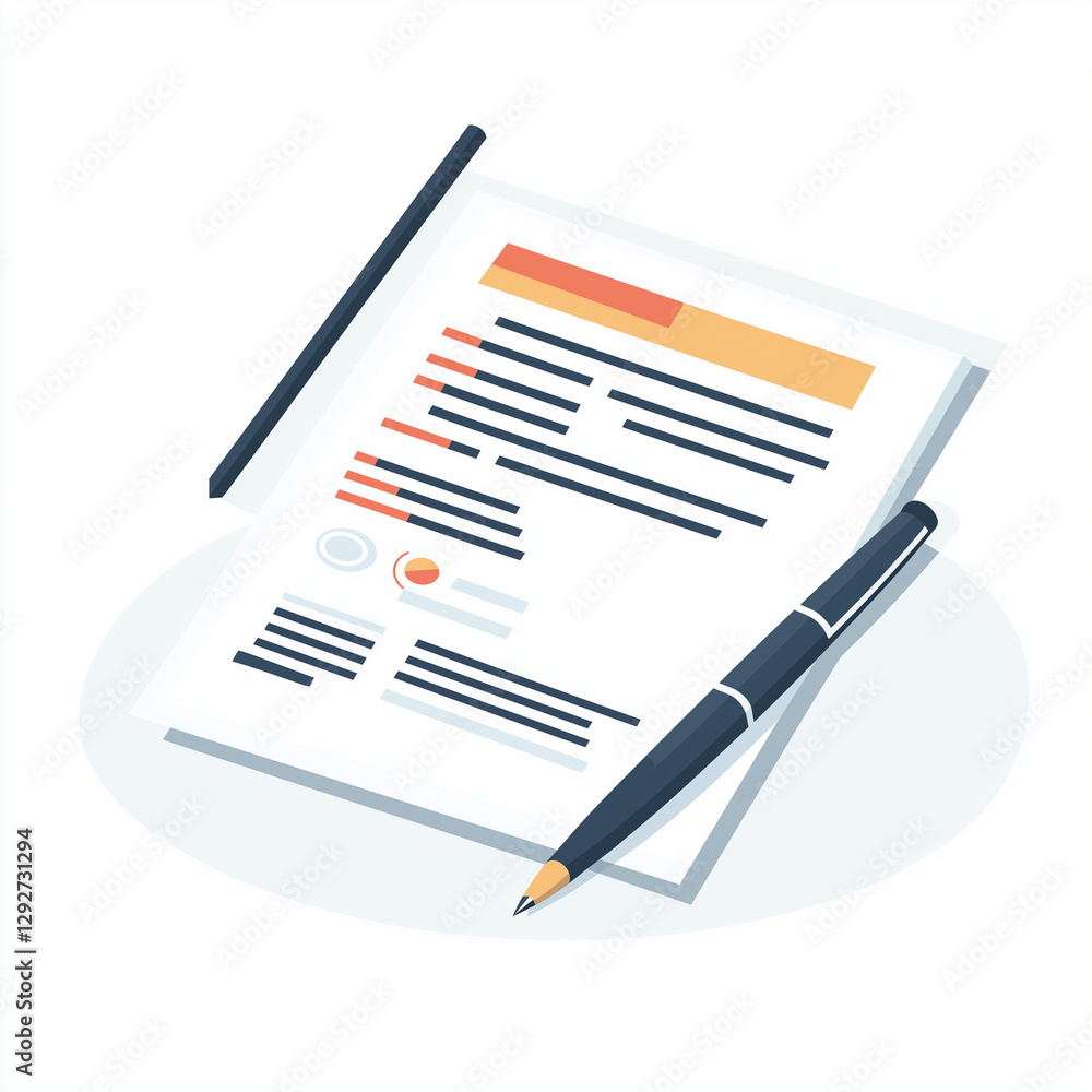 Business proposal document with pen and detailed charts, isolated on ...