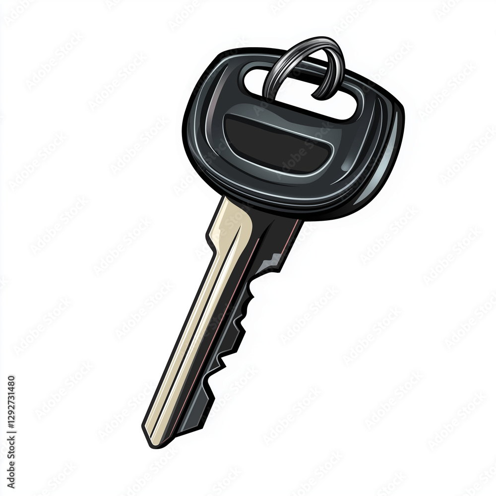 Classic silver car key with a black plastic head and keyring hole ...