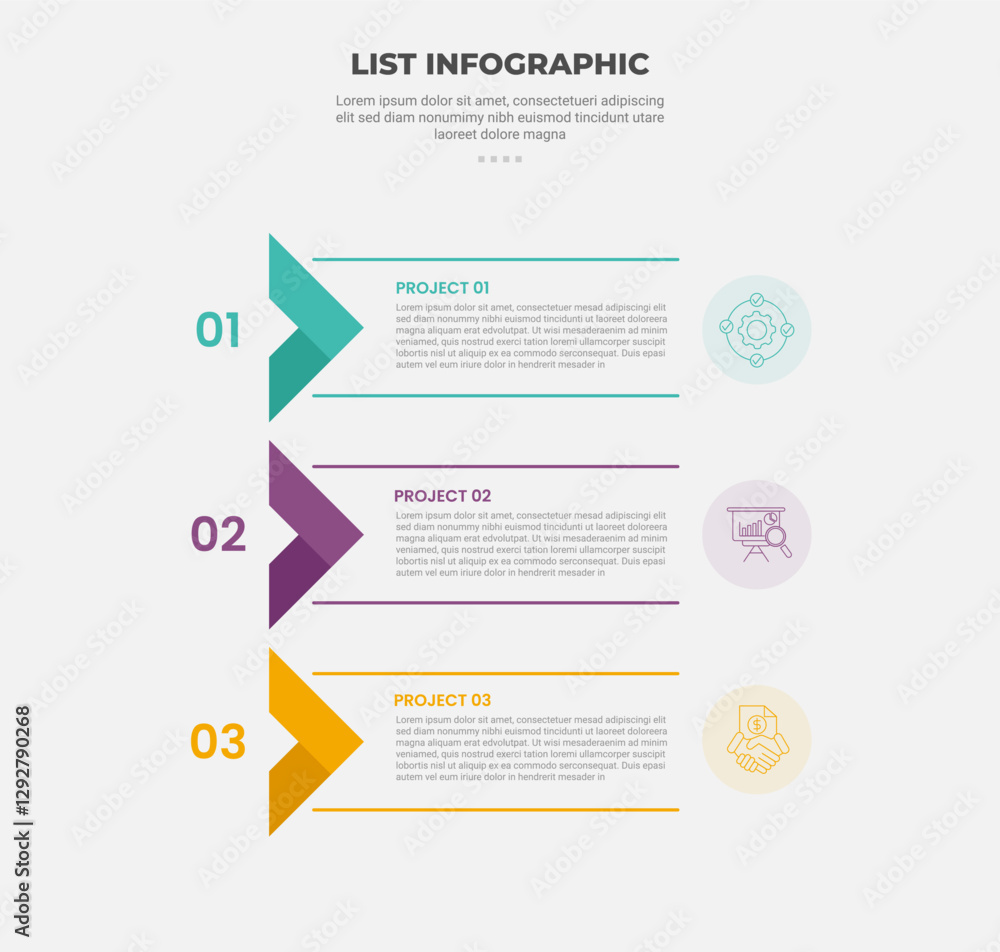 list vertical stacked process infographic outline style with 3 point ...