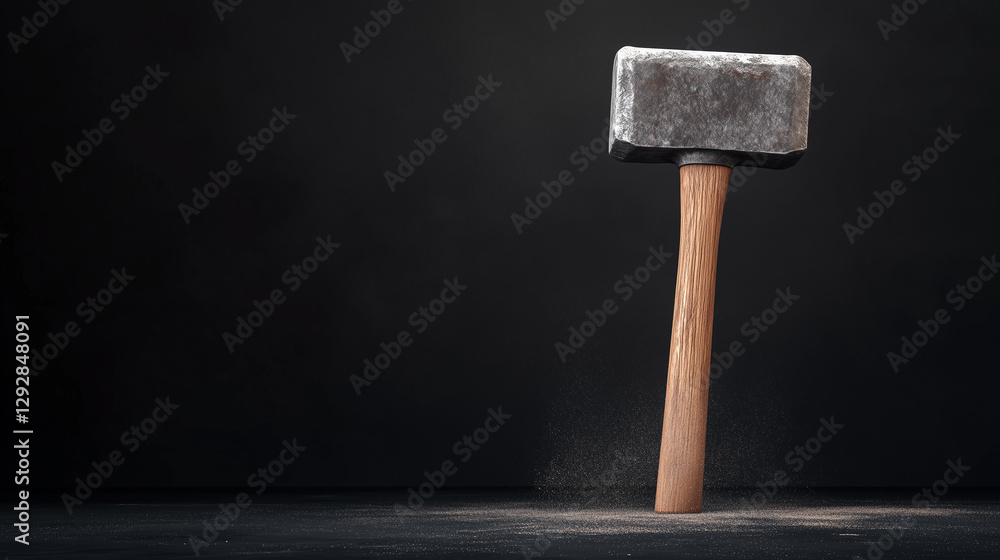 Hammer Standing: A robust hammer poised against a dark background, its ...