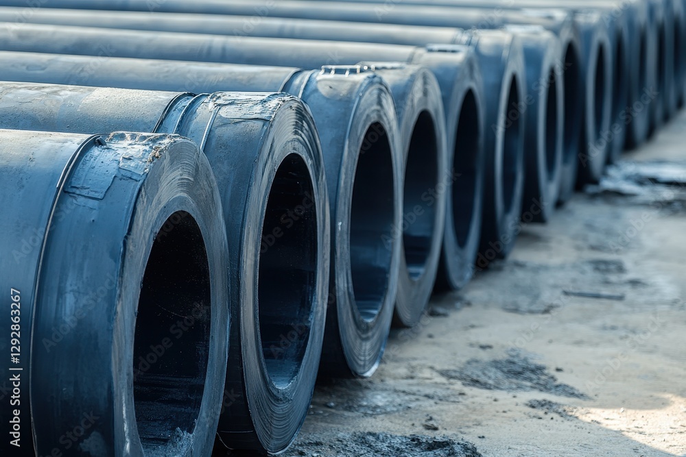 Construction site black pipe for sewage water main drainage civil ...