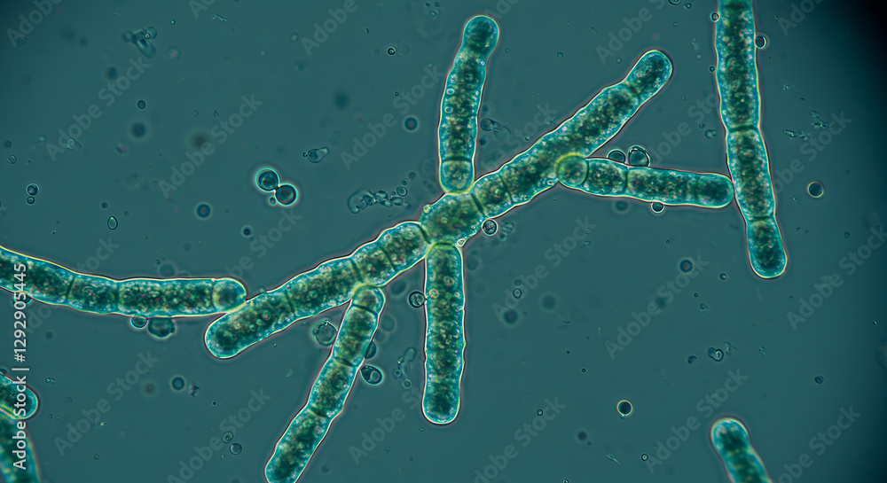 Microscopic chains of Cyanobacteria, also known as blue-green algae ...