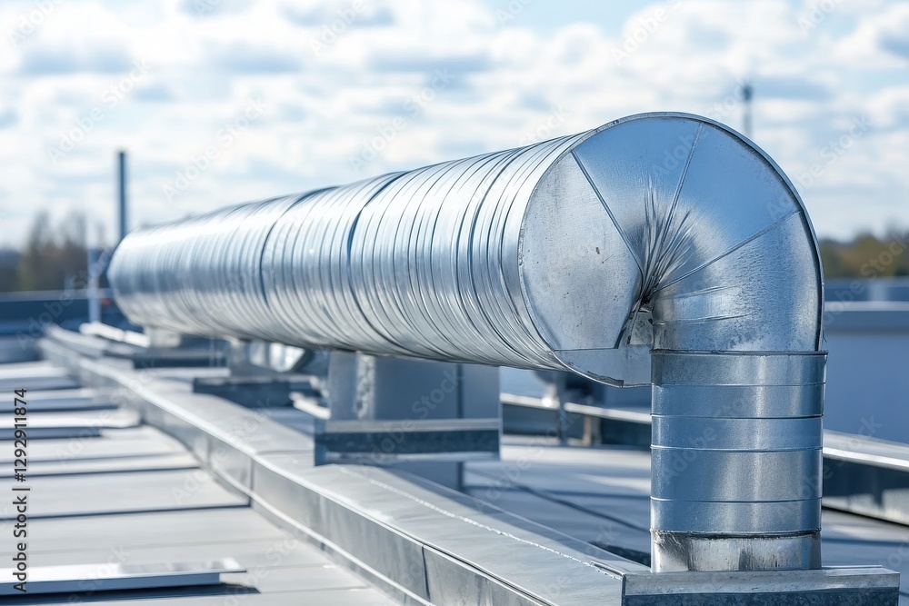 Roof mounted duct of factory ventilation system with an internal fan ...