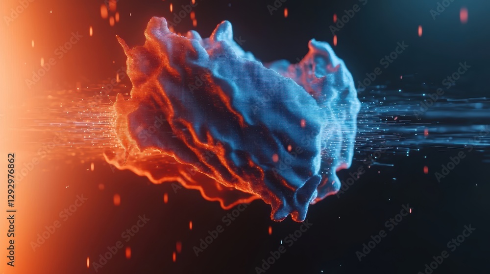 Melting pixel streams blending into fragmented digital forms, forming a ...