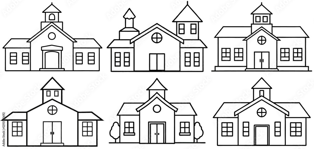 School Outline Coloring Page Printable Line Art Drawing Stock Vector ...