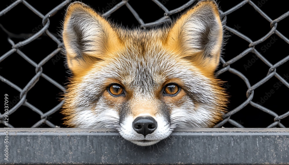 Captive fox peering through enclosure Stock Photo | Adobe Stock