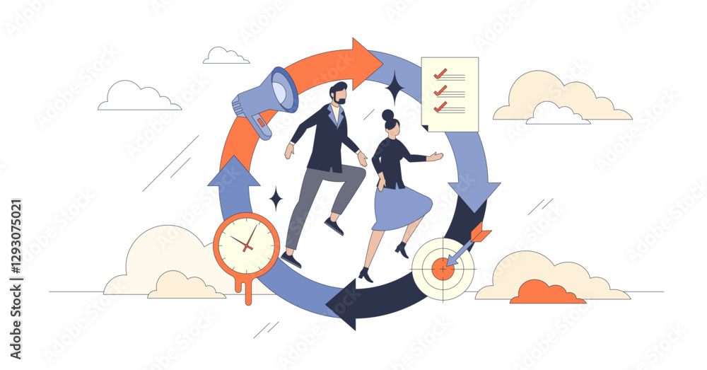 PDCA cycle depicted with people, arrows, and checklist, illustrating ...
