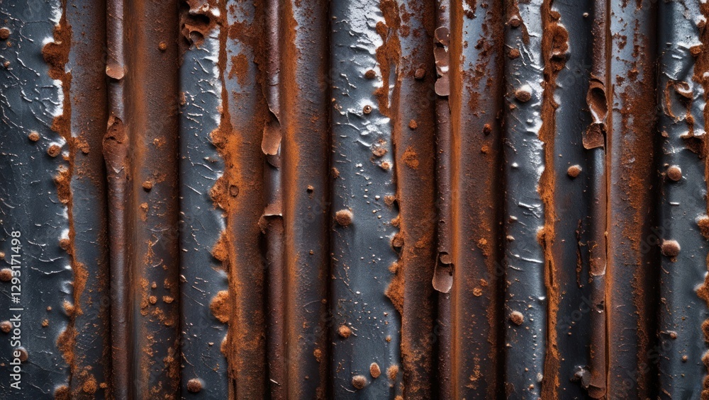 Rusty metal texture with vertical lines and peeling paint creating an ...