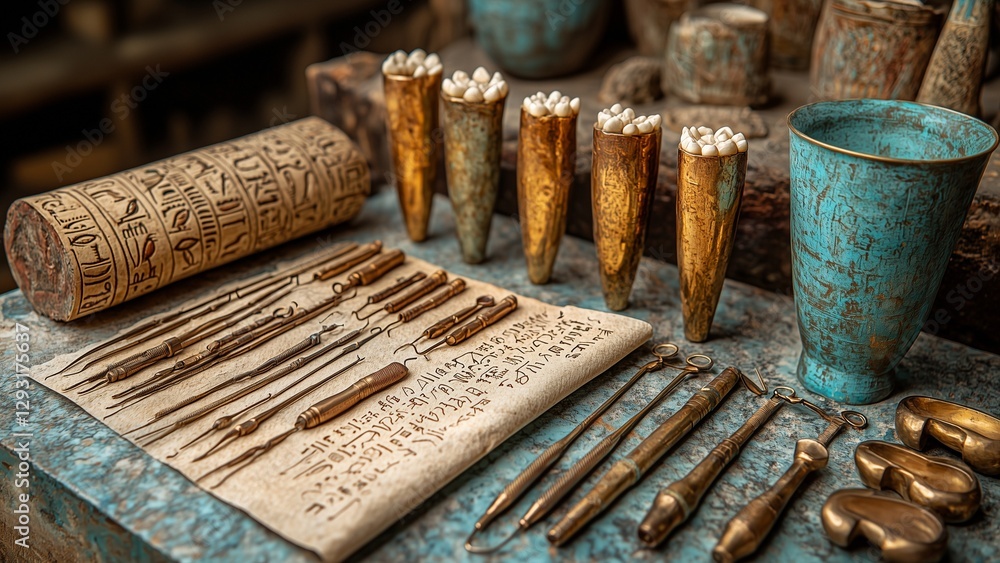 a high-resolution museum-style display of ancient egyptian surgical and ...