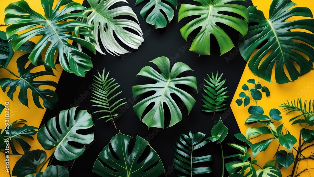 Tropical Greenery Assortment Monstera Ficus Palm Zamiokulkas Leaf ...