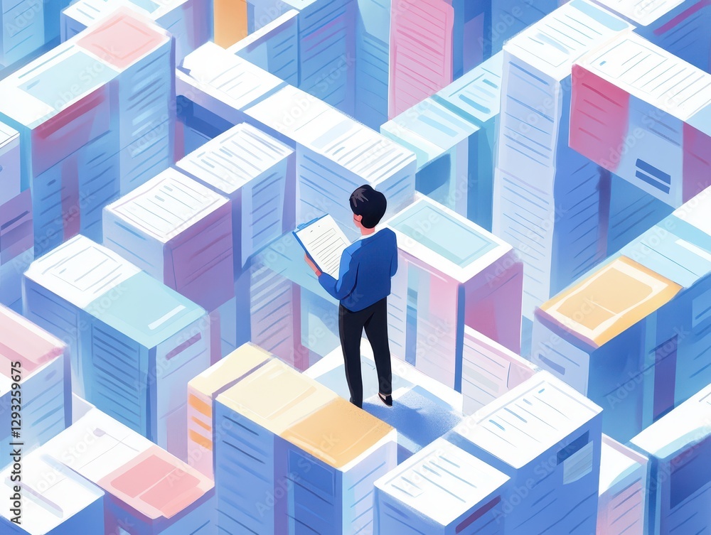 Concept art of a professional navigating a maze made of calendars and ...