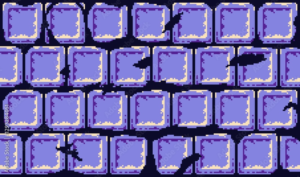 Pixel Art 2D Brick Blue Purple Wall Texture with shadowing and ruined ...