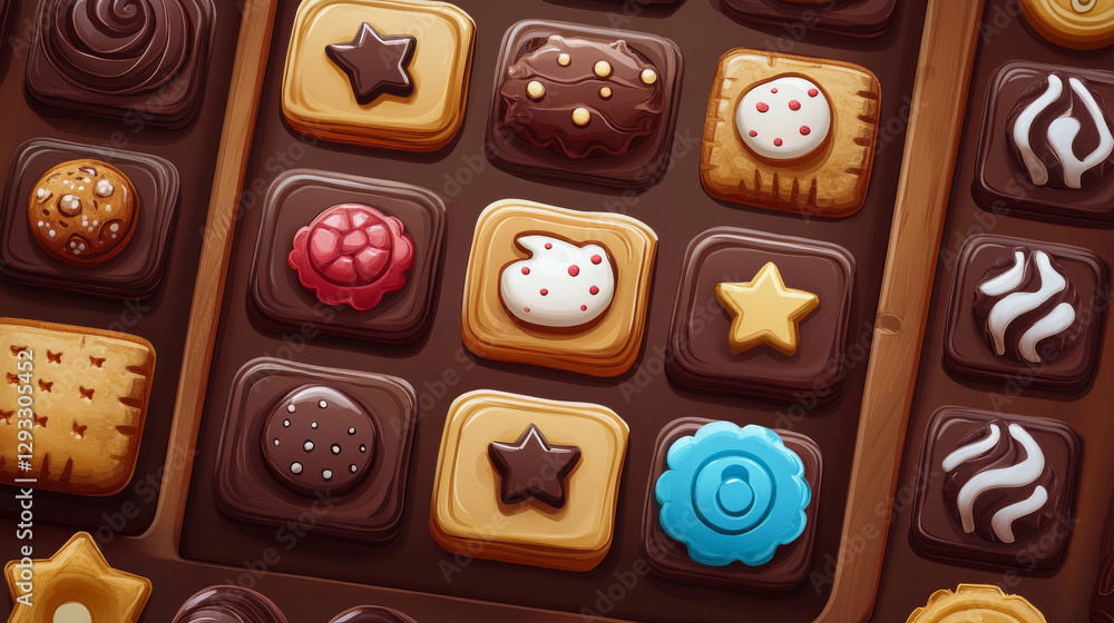 Ilustración de Stock Game menu board and buttons with cookie and ...