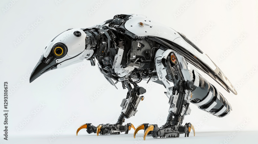 Robots animals, futuristic cyborgs birds magpie and eagle, panda, wasp ...