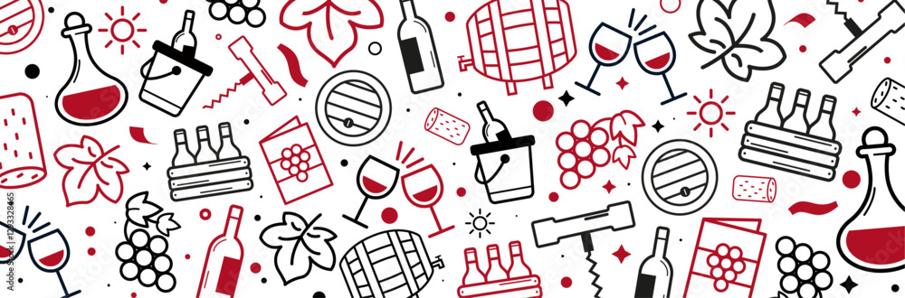 Pictogrammes vectoriels sur le thème du vin en noir et rouge – Feuille ...