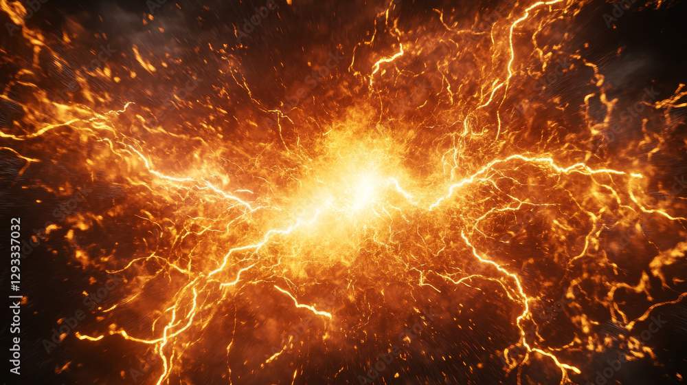 Red lightning strikes set isolated on black background. Vector cartoon ...