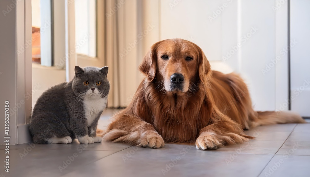 Playful Interaction British Shorthair Cats and Golden Retriever ...