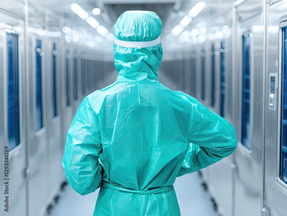 Healthcare professional in protective gear cleanroom facility image ...