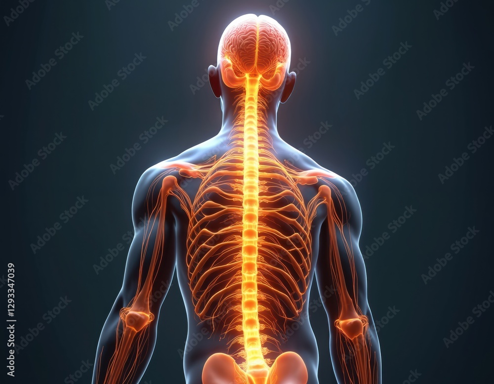 Human nervous system anatomical structure. Spinal cord, brain, nerves ...