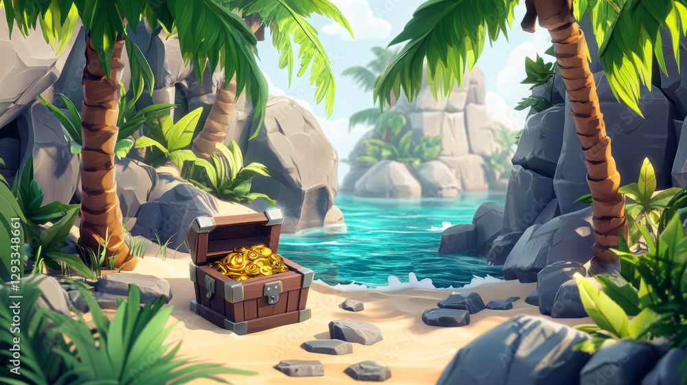 Tropical island map for game level interface. Vector cartoon ...