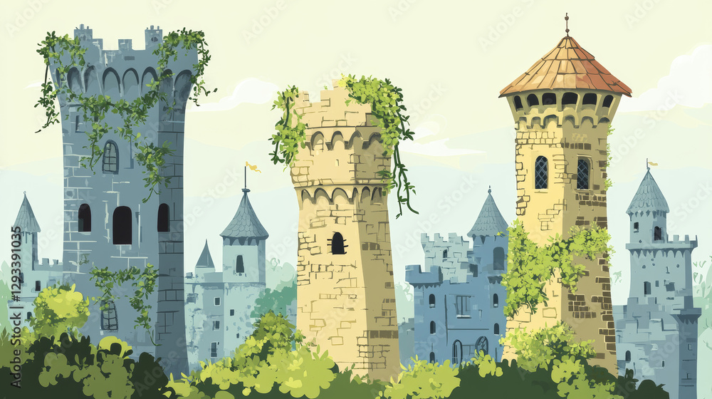 Medieval fairytale castle tower cartoon vector. Dirty fantasy kingdom ...