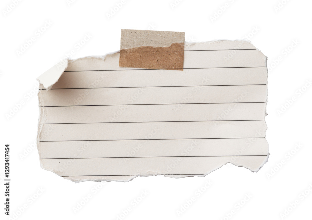 torn lined paper piece taped, isolated on white background Stock Photo ...