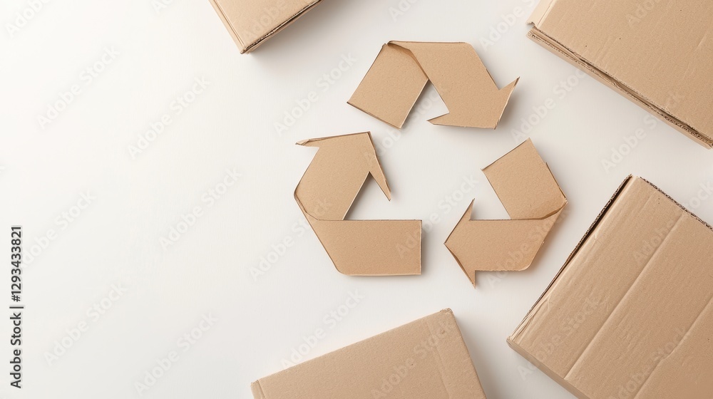 Recycle symbol and cardboard boxes on white background. Concept of ...