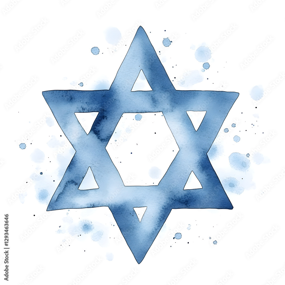 Watercolor Star of David in tradition white and blue colors. Jewish ...