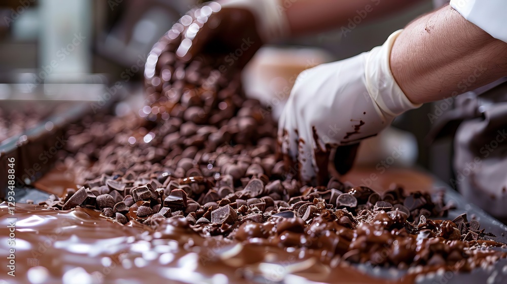 Chocolate Making Process Melted Chocolate with Chunks Artisan ...
