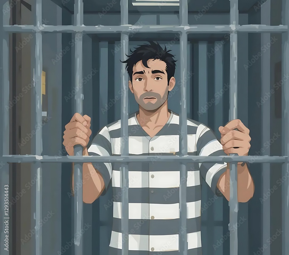 Prisoner in jail illustration cartoon art Stock Illustration | Adobe Stock