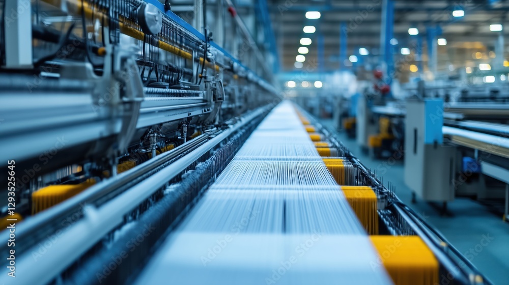 Textile Manufacturing Process Inside a Modern Factory with Row of ...