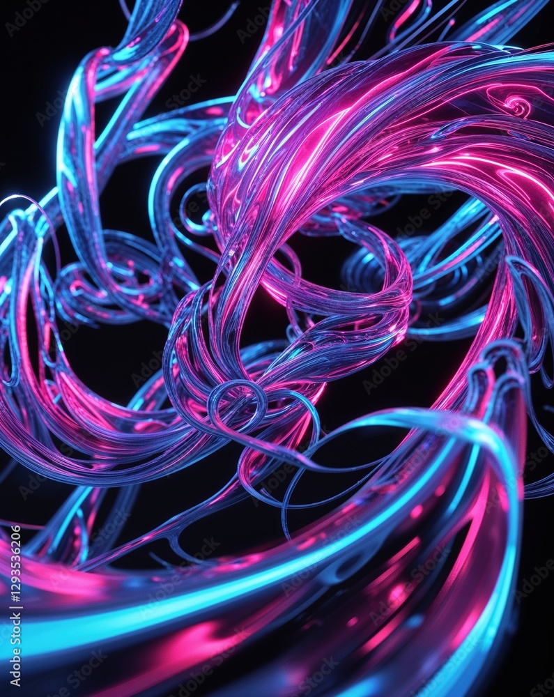 Colorful, abstract 3D shapes twist and intertwine, creating an ...