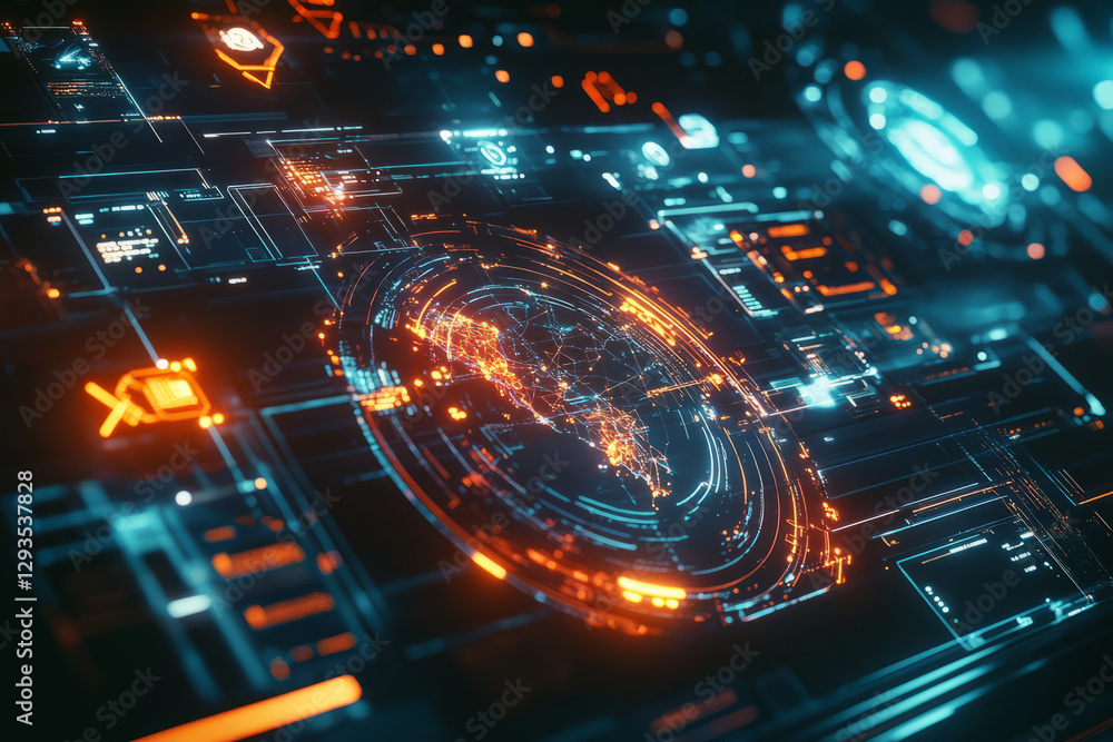 Foto de Stock A futuristic representation of AI-powered deep-space exploration, featuring ...