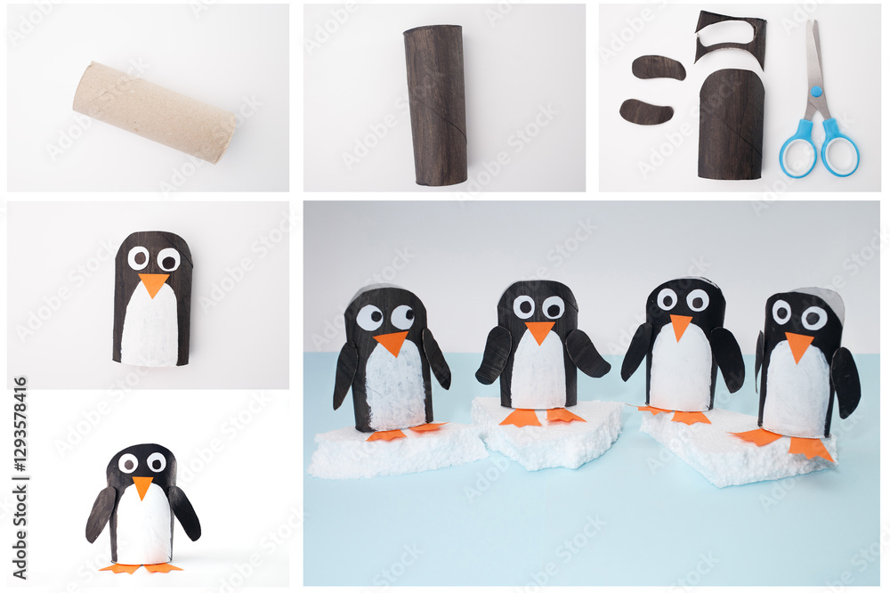 Foto de Stock Step-by-step tutorial for DIY penguin craft made from ...