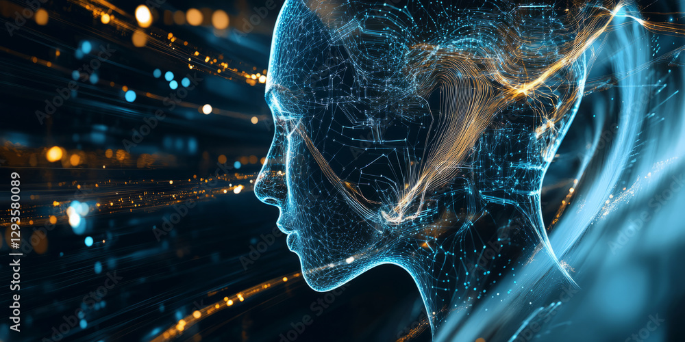A futuristic AI-powered deepfake detection system, displaying glowing ...