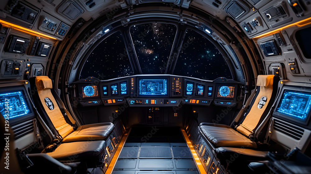Spaceship Interior: A futuristic spaceship interior featuring a cockpit ...