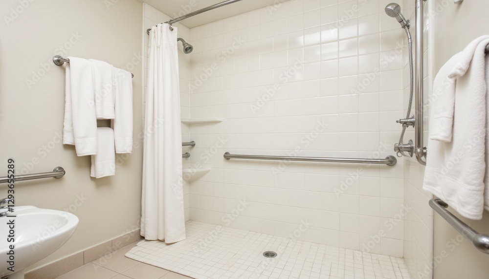 Explore a pristine, accessible bathroom design featuring clean white ...