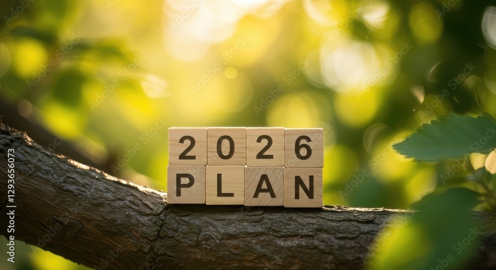 2026 Plan Wooden Blocks on Tree Branch Nature Background Sustainability ...