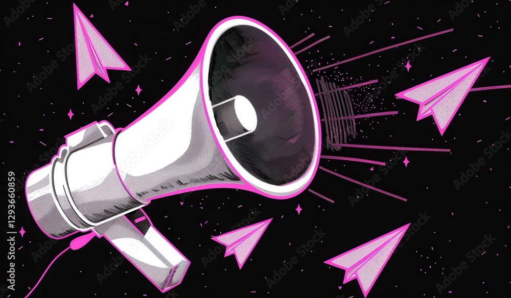 Pixel Art Megaphone Broadcasting Paper Airplanes Across a Starry Night ...