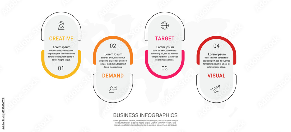 Vector line infographics with 4 circles. Business concept graphic ...