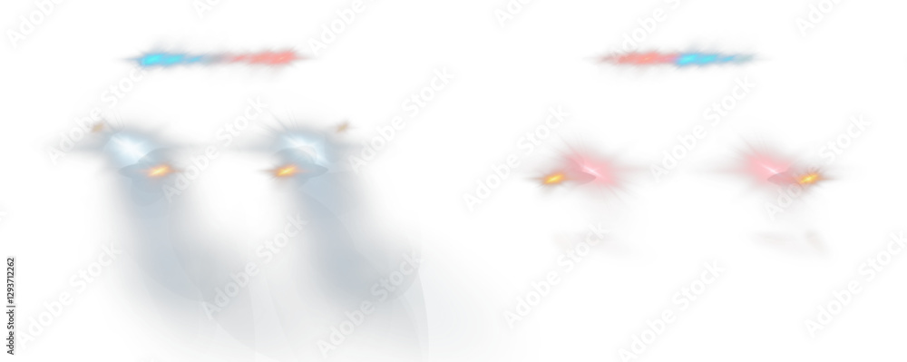 Realistic car headlights. Train moving effect, vector bright lights on ...