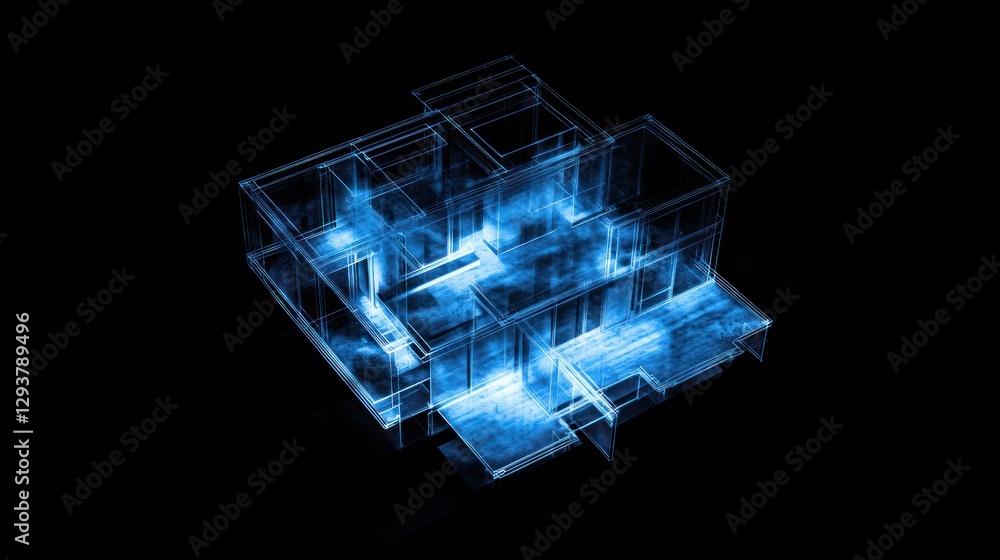 Abstract architectural design, futuristic house plan, 3D model, concept ...