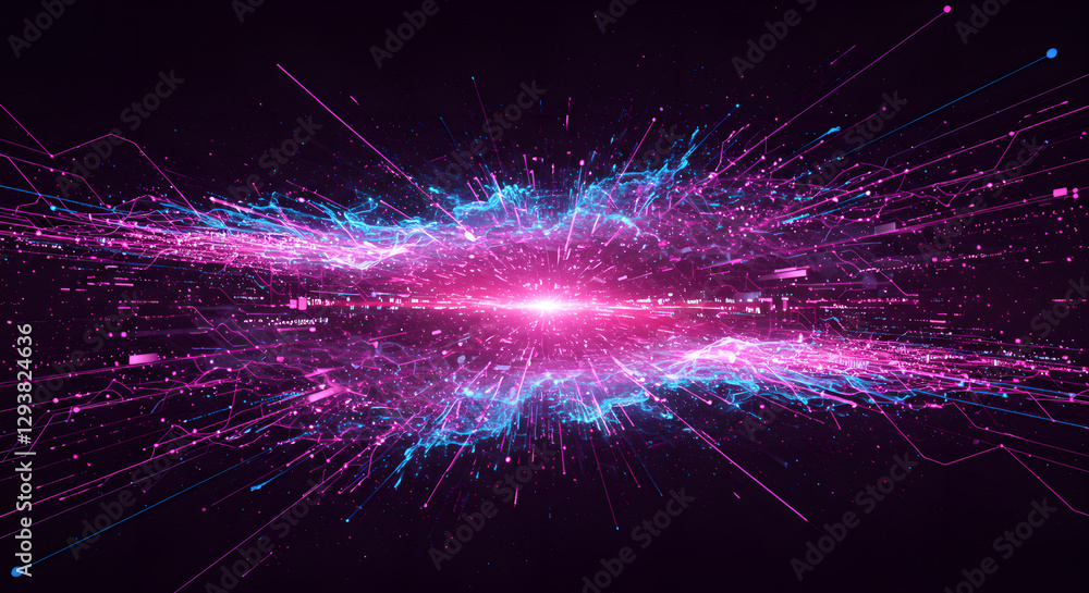 Cosmic explosion with vibrant pink and blue energy burst in space ...