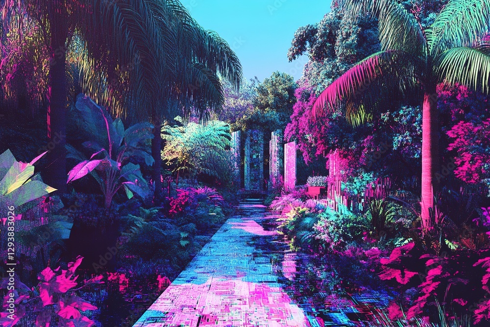 Psychedelic Garden of Eden: A Retro VHS Glitch Art Explosion. Pixelated ...