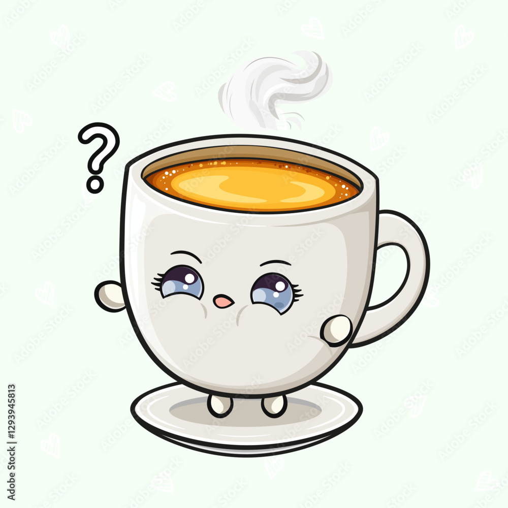 Questioning Coffee Cup. Cute Mug with Steam and Question Mark Stock ...